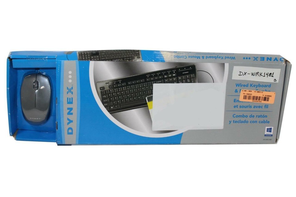 NEW Dynex DX-WRK1401 Keyboard AND Mouse USB 104 Keys Ergonomic US ...