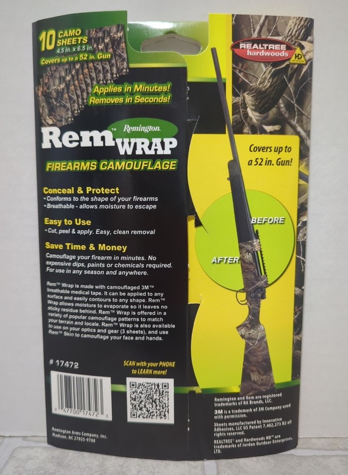 Remington Rem Wrap Real Tree Hardwoods Firearms Camouflage 10 Sheets ...