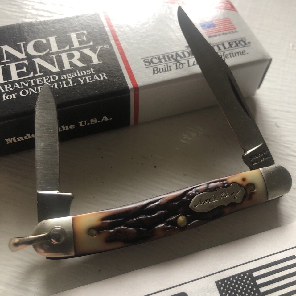 NOS Schrade USA Uncle Henry 804UH Journeymen Jigged Staglon Handles ...