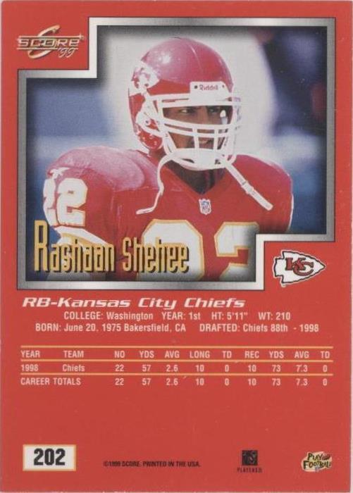 1999 Score Rashaan Shehee #202 for sale | eBay
