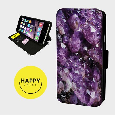 AMETHYST CRYSTAL CLUSTER - Faux Leather Flip Phone Case Cover- iPhone ...