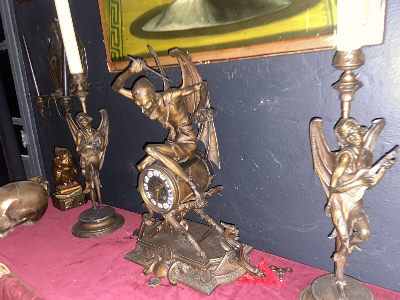 Antique Devil Satanic Occult Clock Skulls Memento Mori Oddities Gothic ...