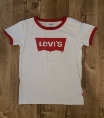 Levis White/Red T-Shirt Girls Size 10-12 Medium Short Sleeve | eBay
