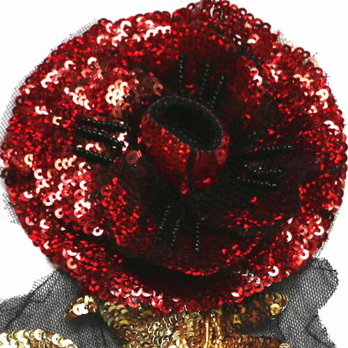 1 Piece Red Gold Rose Flower Sequined Applique Patch Sew On Clothing ...