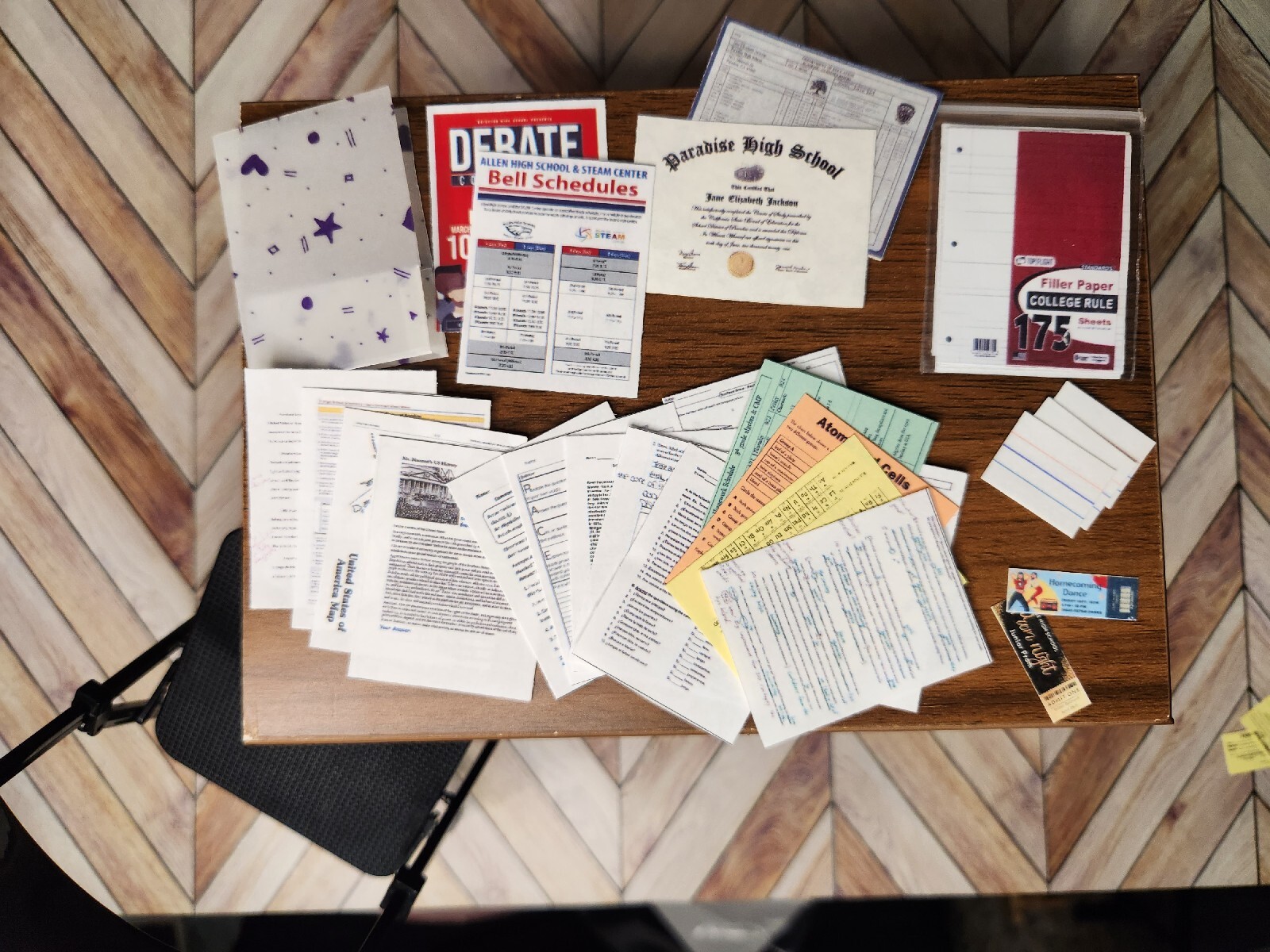 1/6 SCALE Mini HIGH SCHOOL papers, 1 folder, lined paper, homework ...