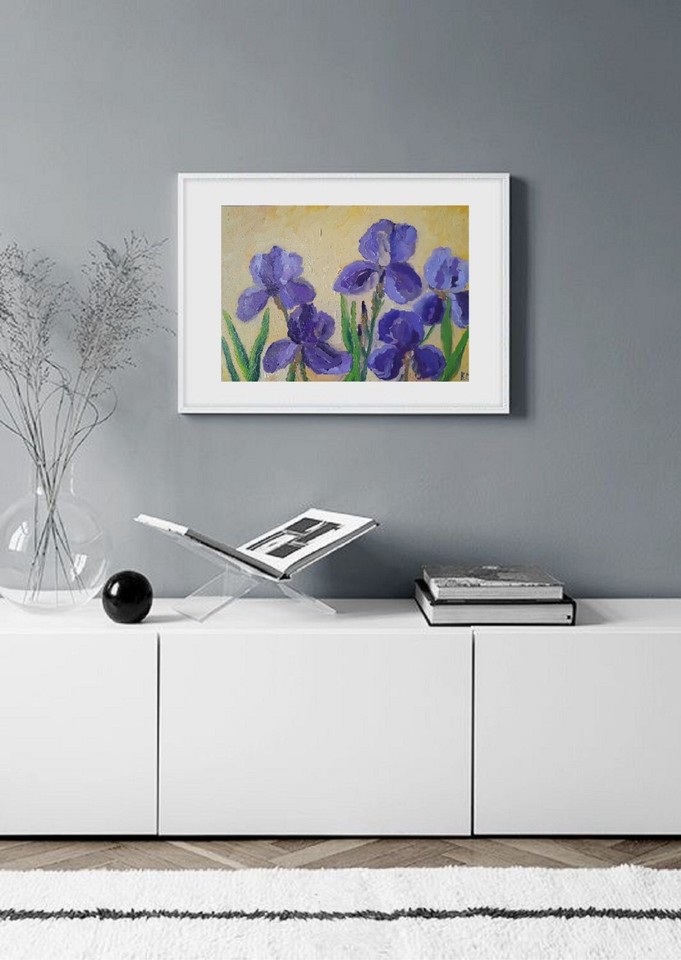 irises original oil painting, blue irises wall art, blue flowers oil ...