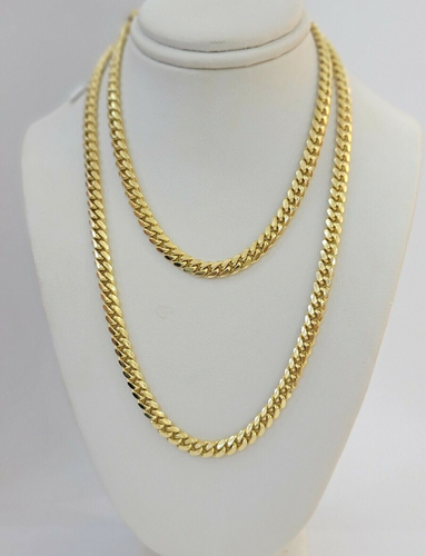 Solid 14k yellow Gold Miami Cuban link chain 24 Inch 4mm Necklace ...