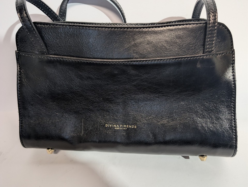 Divina Firenza Black Leather Purse with Gold Hardware Made In Italy | eBay