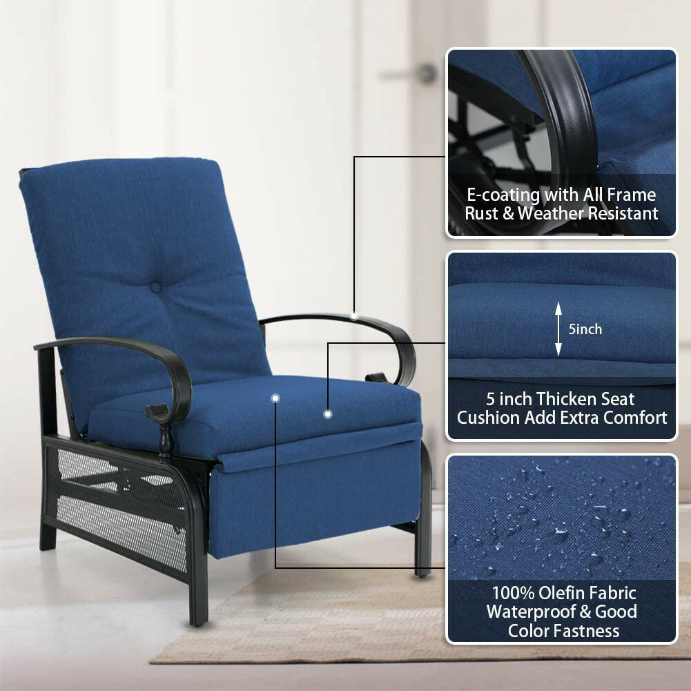 Patio Adjustable Lounge Chairs Outdoor Metal Relaxing Recliner Sofa Chair 4