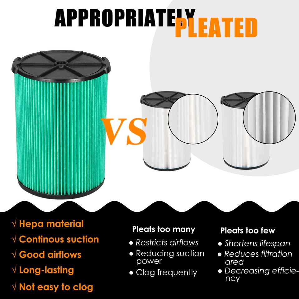 2Pack VF6000 5 Layer Filter Fits Ridgid Shop Vac 5-20 Gal Wet Dry ...
