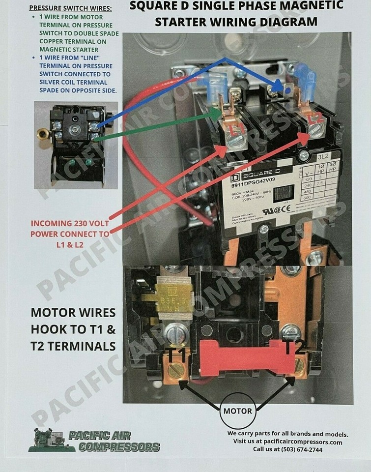 Air Compressor Motor Starter Box For 5HP Single Phase Compressors 208 ...