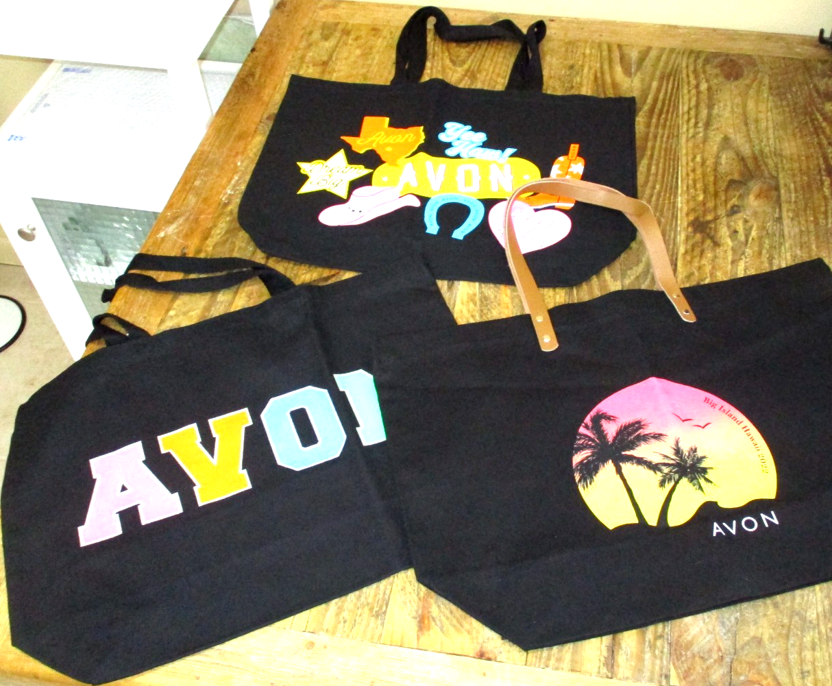 Lot of 3 Avon Lady Representative Fabric Reusable Large 20-Inch Tote ...