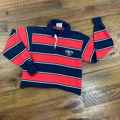 BARBARIAN S vintage rugby wear polo button stripec red navy | eBay