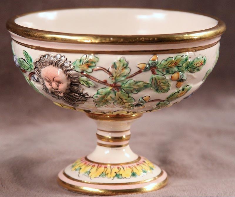 Antique Hand Painted Italian Compote Pedestal Bowl...Bearded Men ...