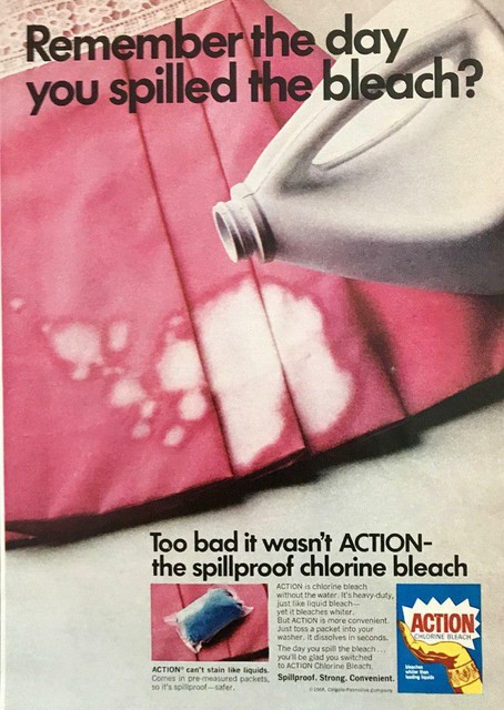 1968 Action Chlorine Bleach Print Ad Remember The Day You Spilled The ...