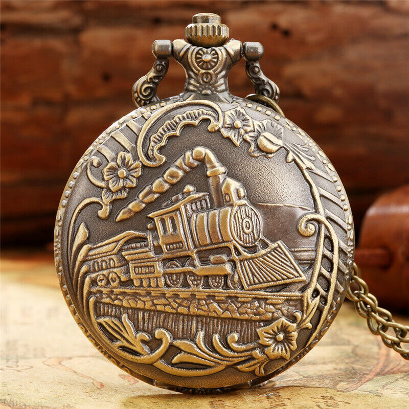 Steampunk Unique Train Design Quartz Pocket Watch Necklace Gifts for ...