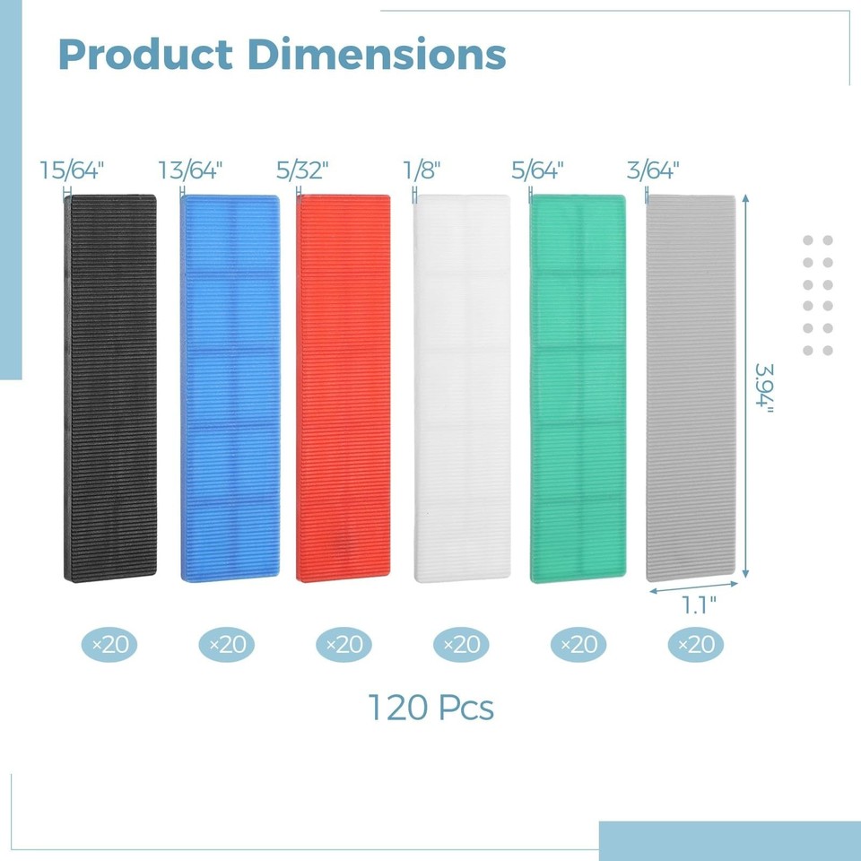 120 Pcs Plastic Assorted Structural Tile Shims, 3/64" - 15/64" Hard ...