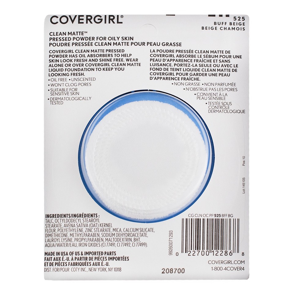 3 Pack CoverGirl Clean Matte Pressed Powder, Buff Beige 525, 0.35 oz ...