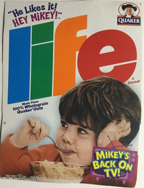 Vintage 2000 Quaker LIFE “He Likes It! Hey Mikey! “ Cereal Box Cover ...