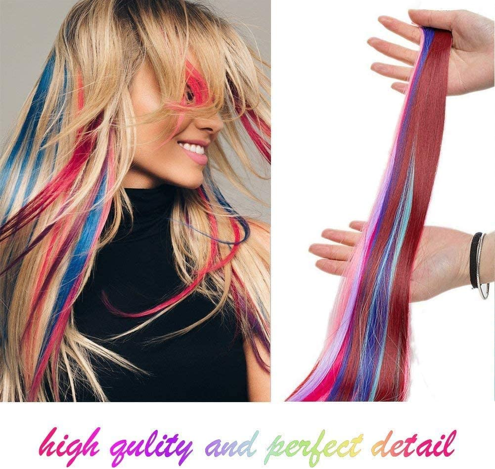 Rainbow Straight Highlight Hairpieces,Colorful Straight Hair Extensions ...