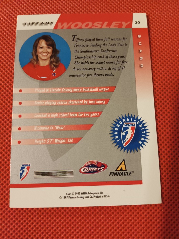 1997 TIFFANY WOOSLEY PINNACLE WNBA ROOKIE CARD RC #20 HOUSTON COMETS ...