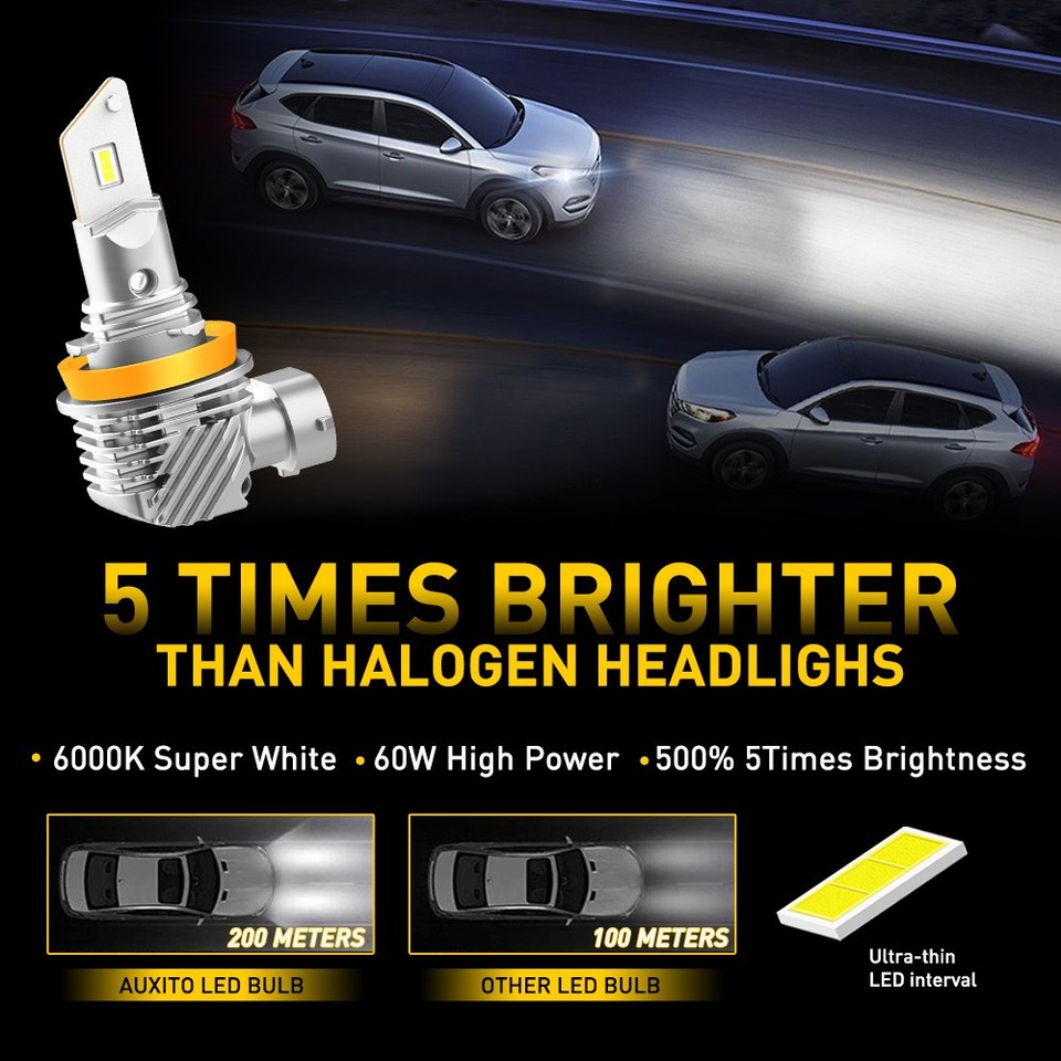 4PC Auxito LED Headlight H11 Low Beam Bulb Canbus Kit 30000LM 6000K ...