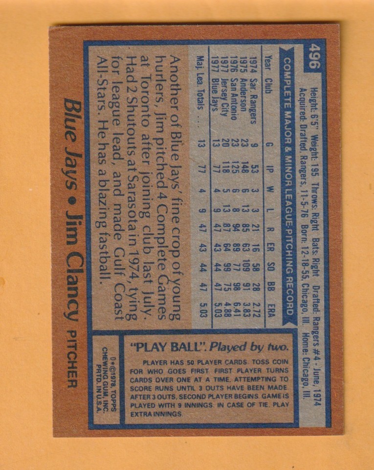 Jim Clancy Toronto Blue Jays AUTO Signed 1978 Topps card | eBay