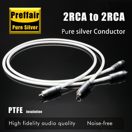 Pair HiFi Pure Silver RCA Cable Audio Interconnect Solid Wire Silver ...