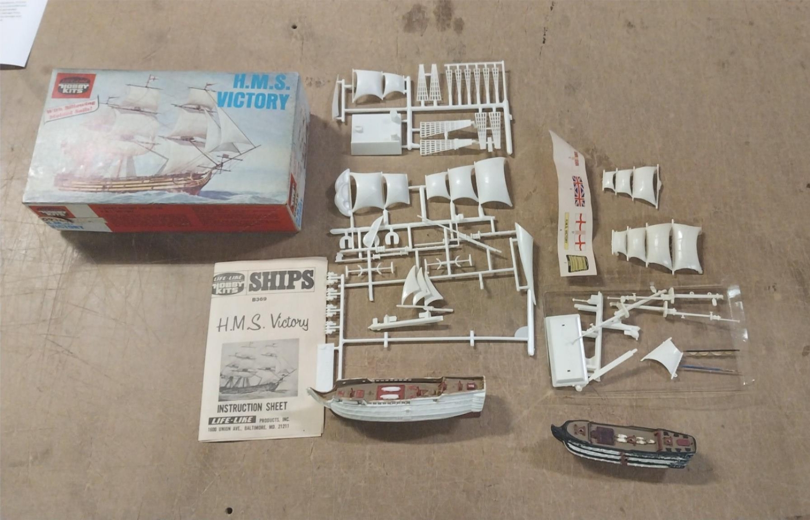 Vtg Life Line Hobby Kit H.M.S Victory Ship Model Molded Sails B369-90 ...
