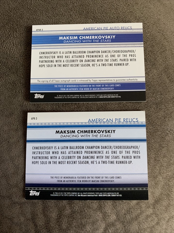 Lot Of Two Maksim Chmerkovskiy Cards Autograph Relic Topps DWTS Alum | eBay