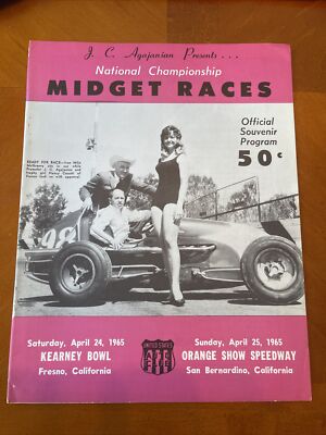 1965 USAC Midget Race Program, Kearney Bowl/ Orange Show Speedway ...