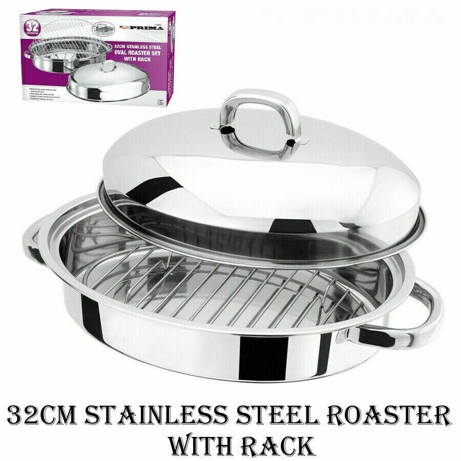 Stainless Steel Roasting Mini Oven Pan Dish Meat Roaster Tin Grill Rack ...