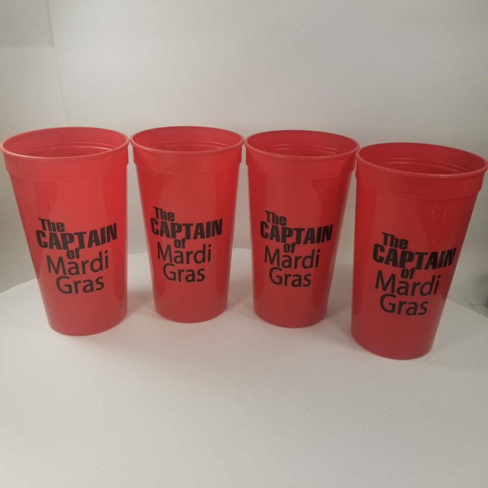 Captain Morgan Hard Plastic Red Cups Black Logo Reusable Lot of 4 Mardi ...