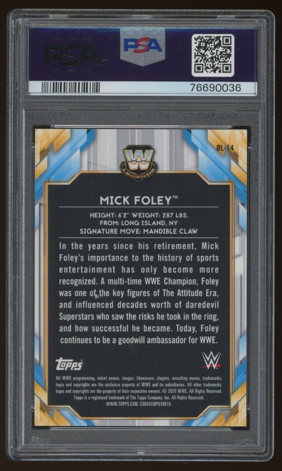 2020 Mick Foley Topps WWE Chrome Big Legends Superfractor 1/1 PSA 9 ...