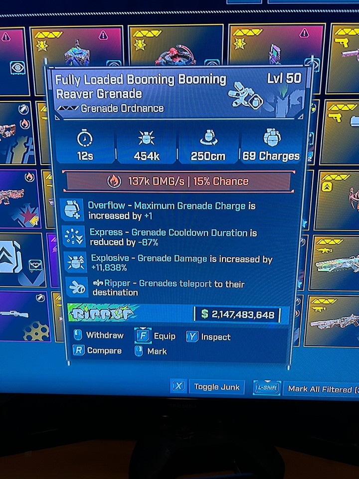 Borderlands 4 MODDED 454K DMG FASTBALL GRENADE ORDNANCE BL2 BL4 PC-PS ...