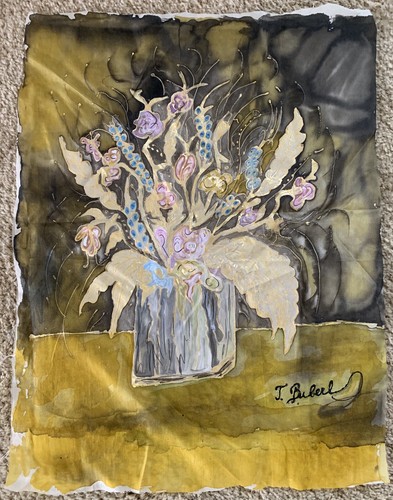 Hand Painted Signed J. Buberl “Floral Bouquet” Painting On Silk Cloth ...