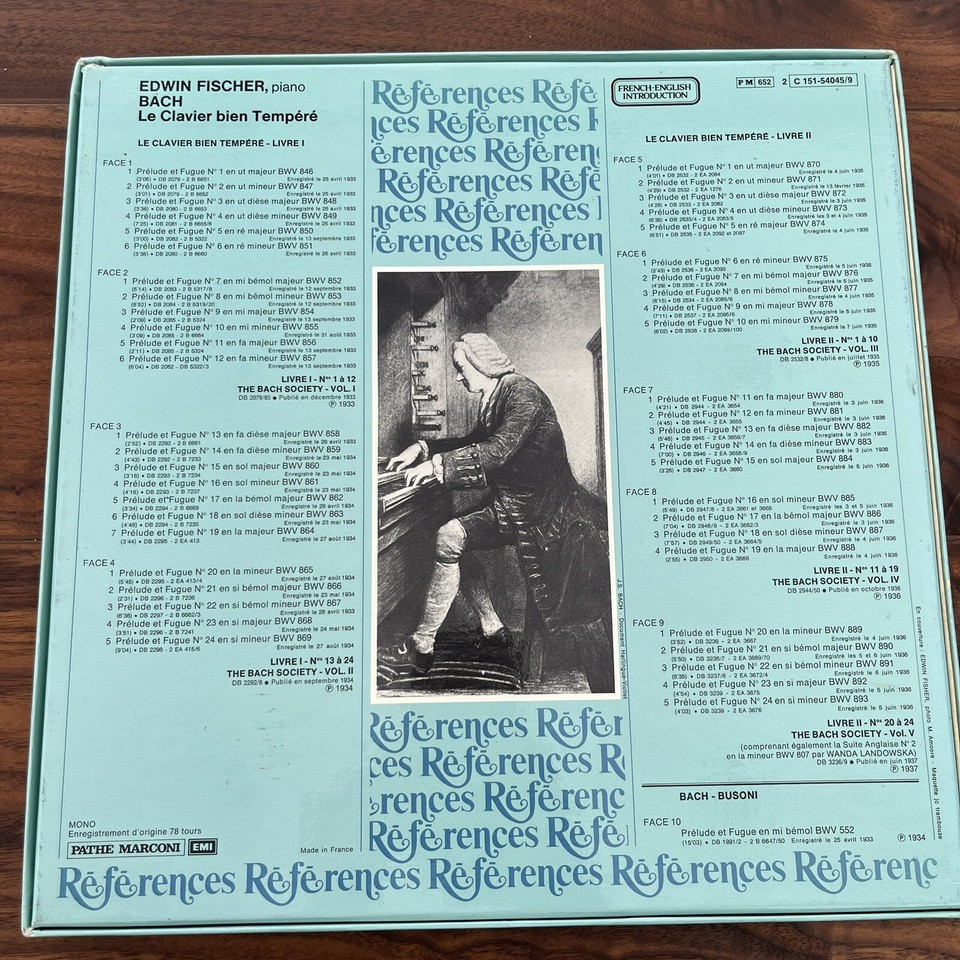 Edwin Fischer / Bach / Le Clavier Bien Tempéré 5xLP Box Set EMI France ...