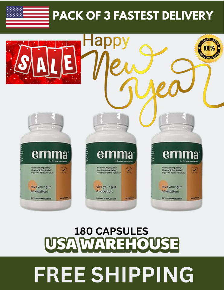 3 Pack Emma Gut Health Supplement 180 Capsules for Bloating Relief ...