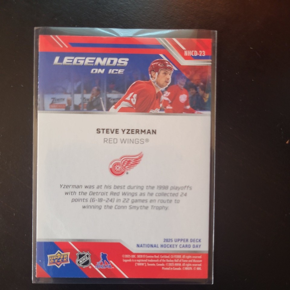 Steve Yzerman 2025 Upper Deck National Hockey Card Day LEGENDS ON ICE ...