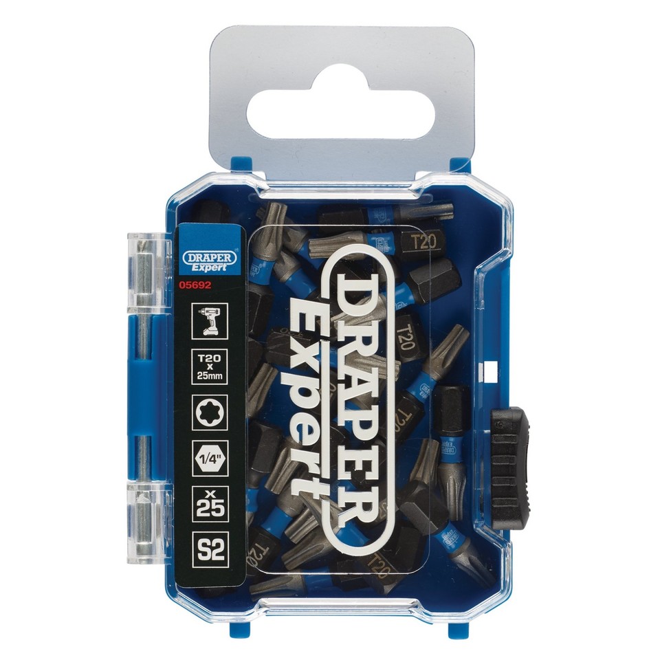 Draper Torx Star Impact Screwdriver Bits T20 x 25mm 1/4" Hex 25 Pack ...