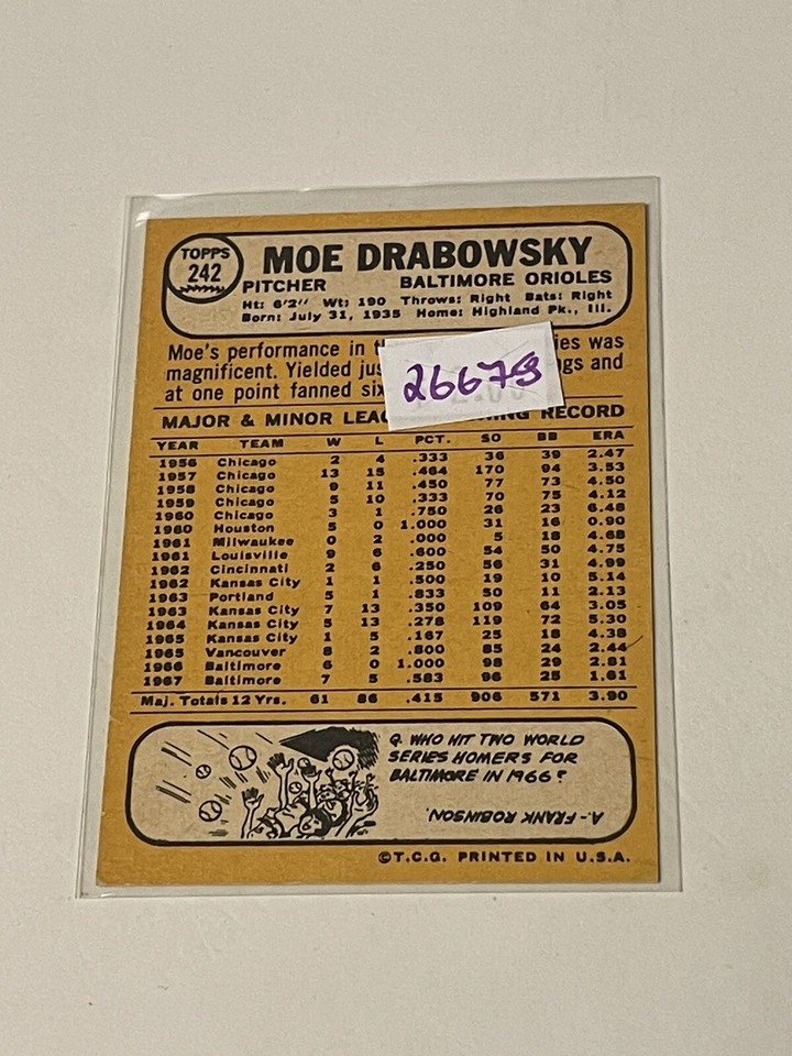 1968 Topps #242 Moe Drabowsky **026678 | eBay