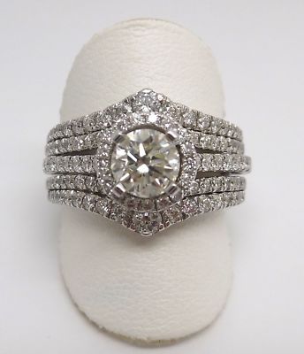 3.20Ct White Round Stone Engagement Ring Set & Ladies Wedding Band In ...