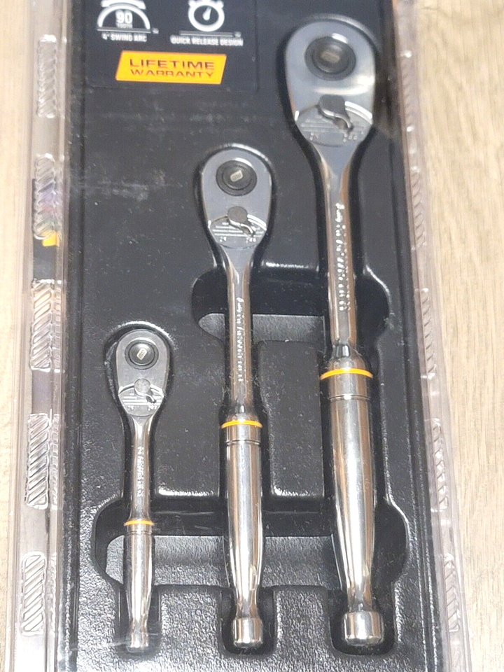 New! Gearwrench 3pc Full Polish 90-Tooth Quick Release PRO Ratchet Set ...