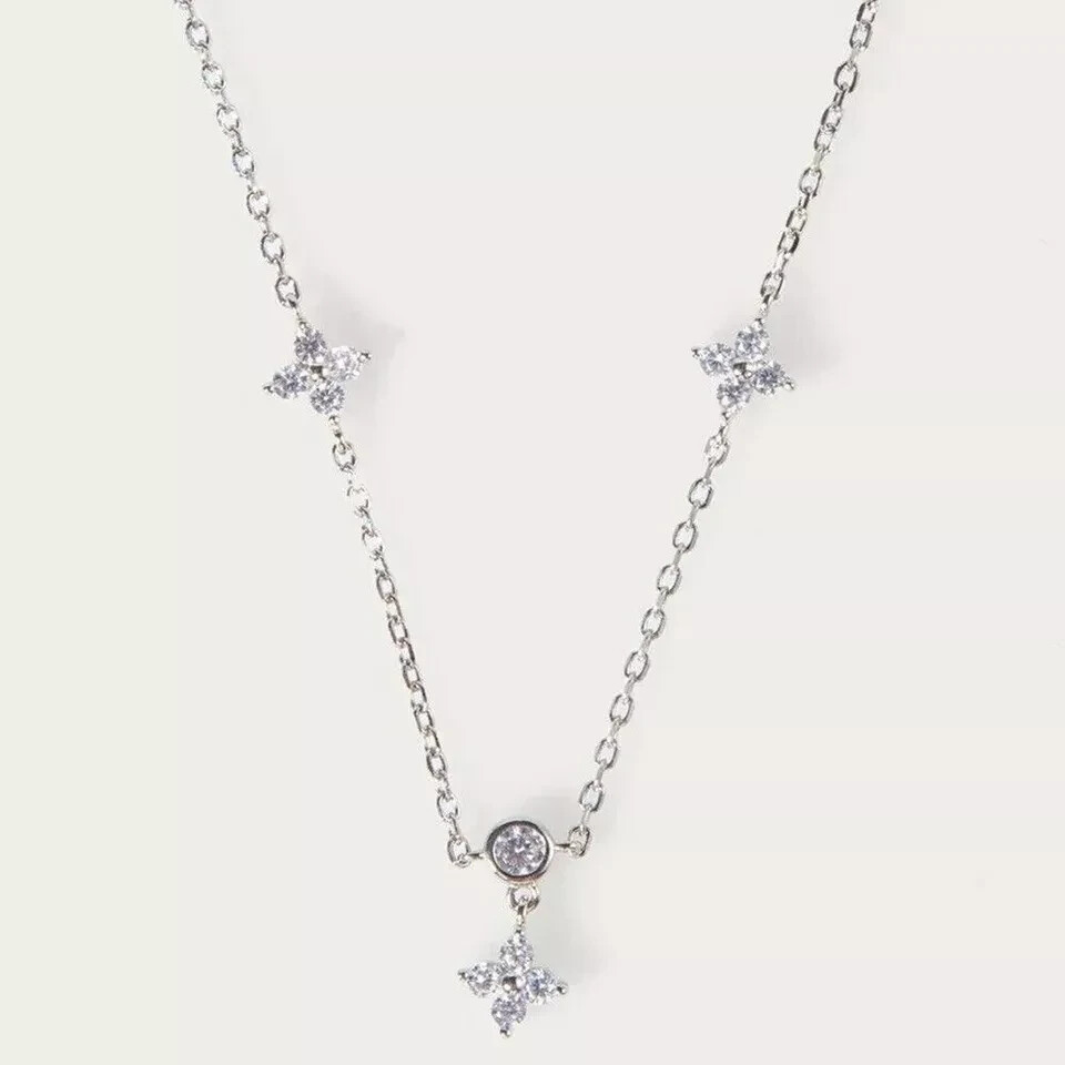 2Ct Round Lab Created Diamond Station 18" Necklace 14K White Gold ...