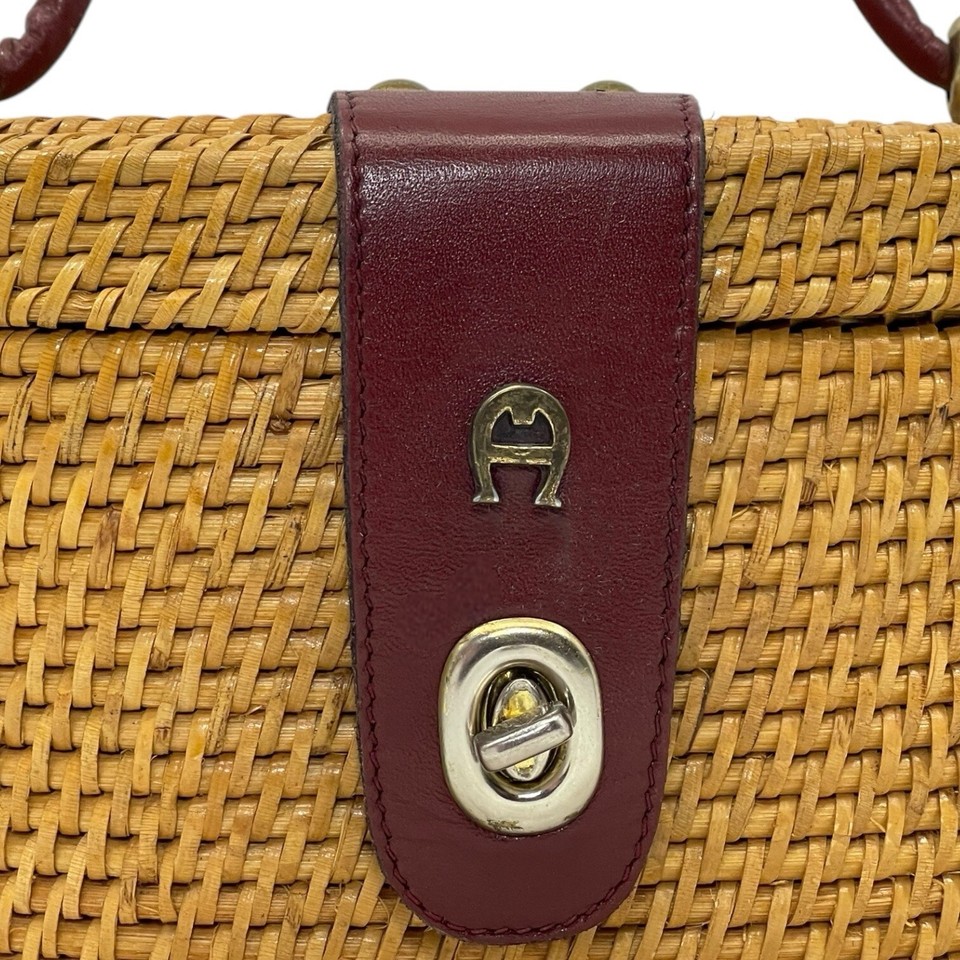 Vintage 60s 70s ETIENNE AIGNER Woven Wicker Leather Box Bag Handbag ...