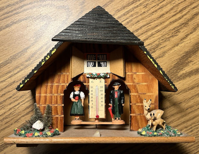 Vtg Cottage House Man & Woman Weather Barometer Made in Germany 5" t x ...