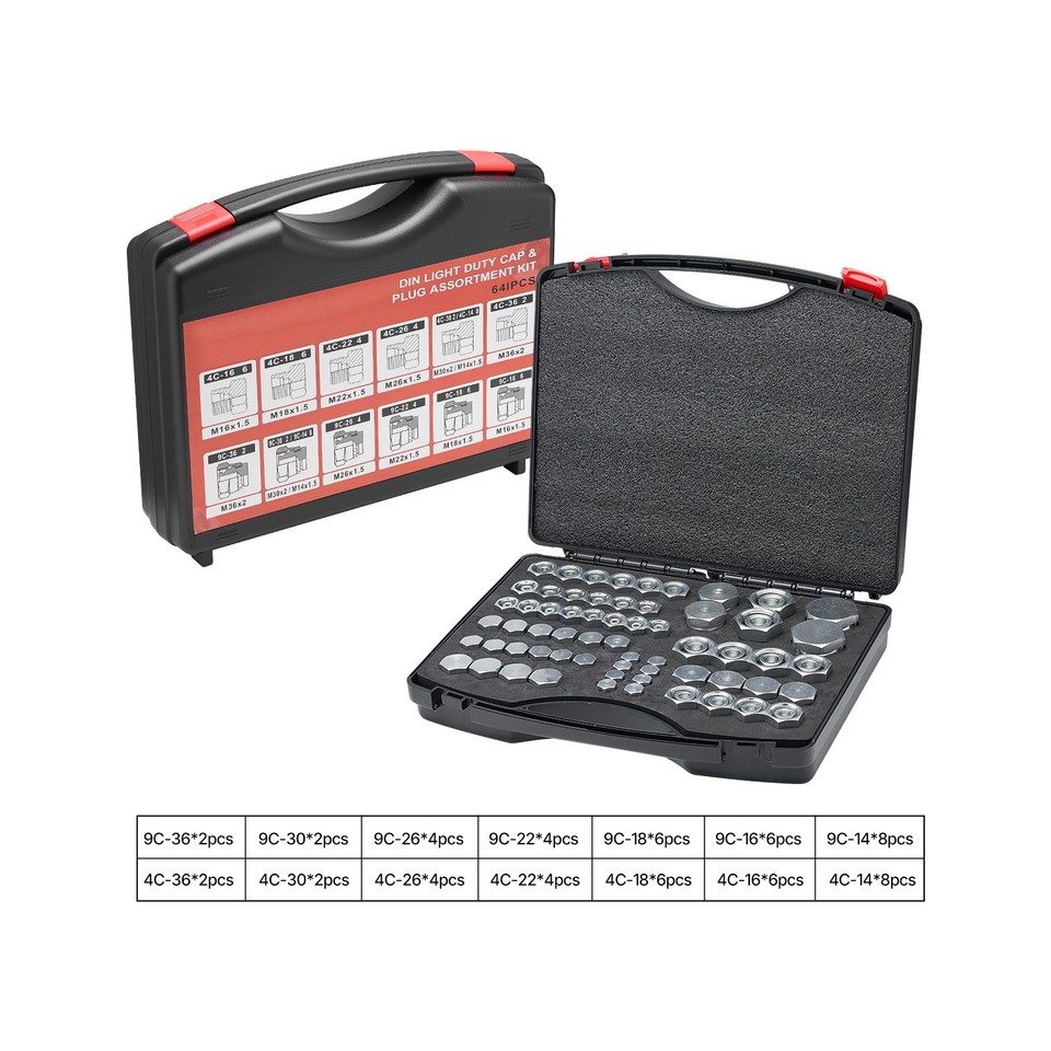 64 PCS DIN Hydraulic Fitting Cap & Plug Assortment Adapter Kit ...