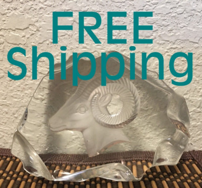 CLEARANCE Lead Crystal RAM Paperweight VTG Hallmark 1977 Little Gallery ...