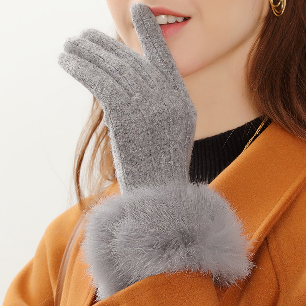 Women Cashmere Gloves Padded Rabbit Hair Fluffy Touch Screen Windproof ...