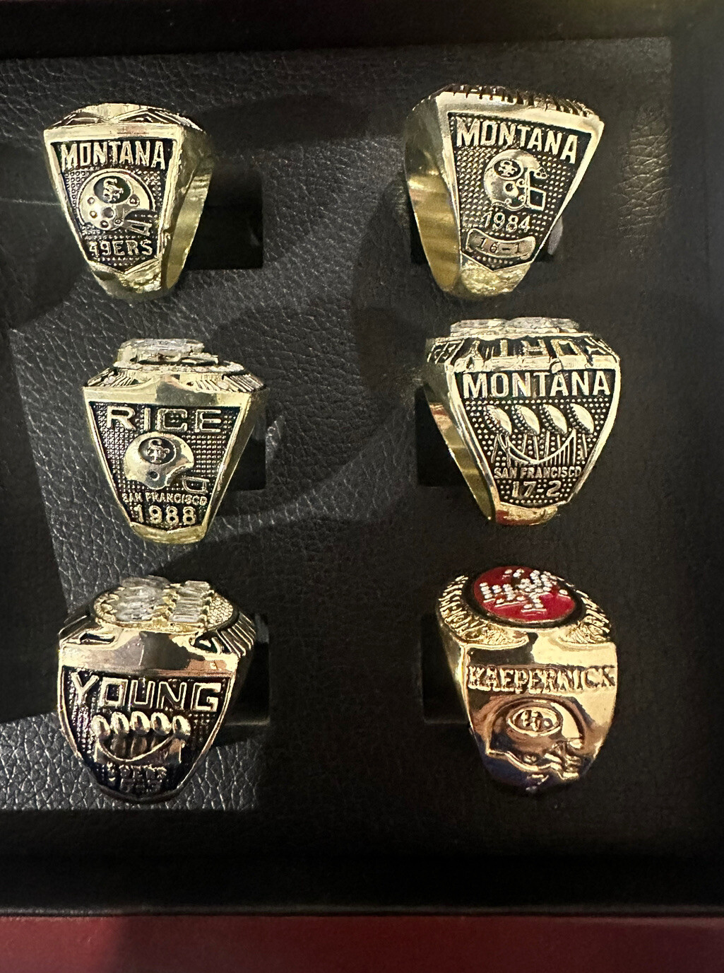 San Francisco 49ers 6 x NFL championship ring and metal trophy set W ...